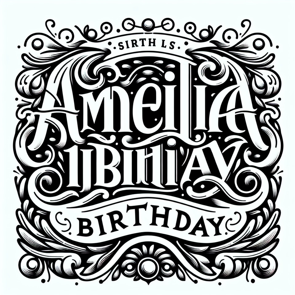 Текстовий ефект Text "Amelia's 11th Birthday" nice curvy font with fine ...