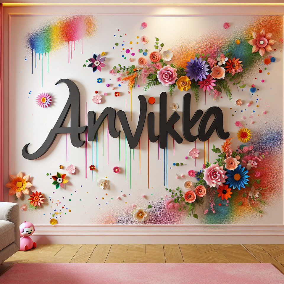 Efek Teks Name " Anvika " written on the backgroundsmall colorful ...