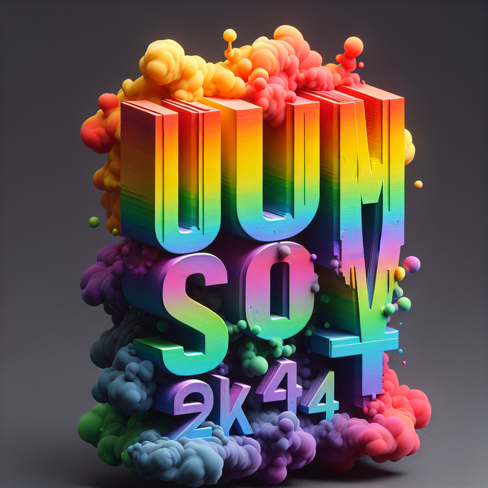 AI が生成した Text "RAINBOW UT SAV 2K24" colorful splash 3d text and smoky ...