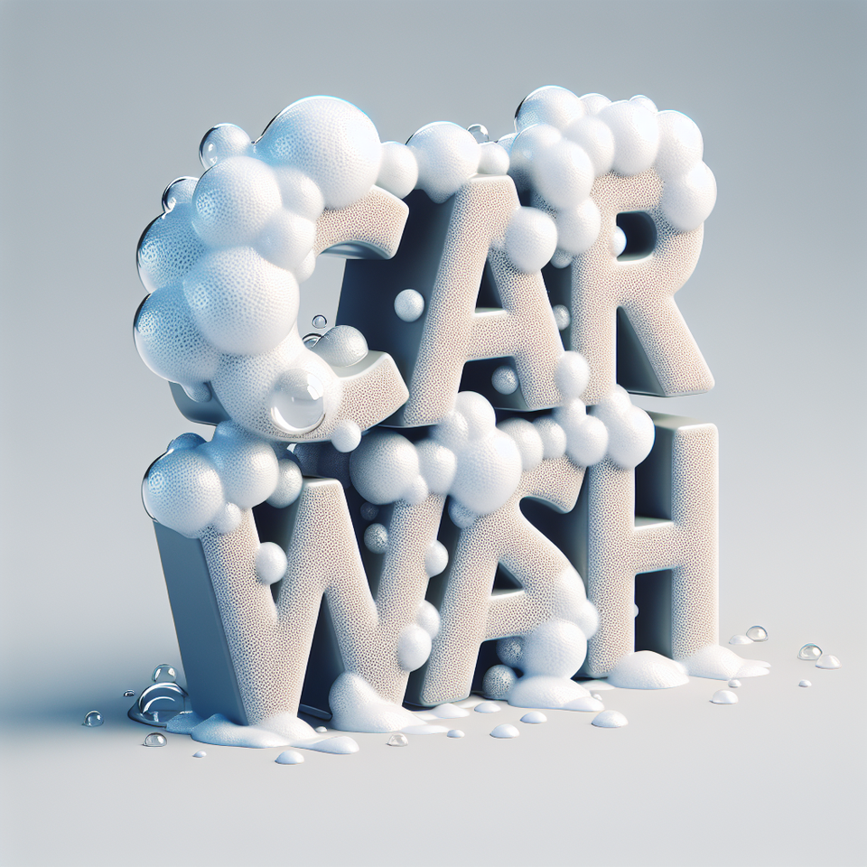 Hiệu ứng văn bản 3D rendered "CAR WASH" text in foam and water bubble ...