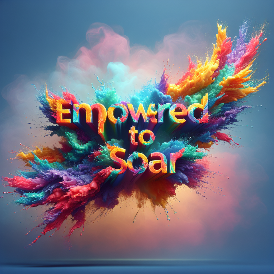 AI が生成した Text "EMPOWERED TO SOAR" colorful splash 3d text and smoky ...