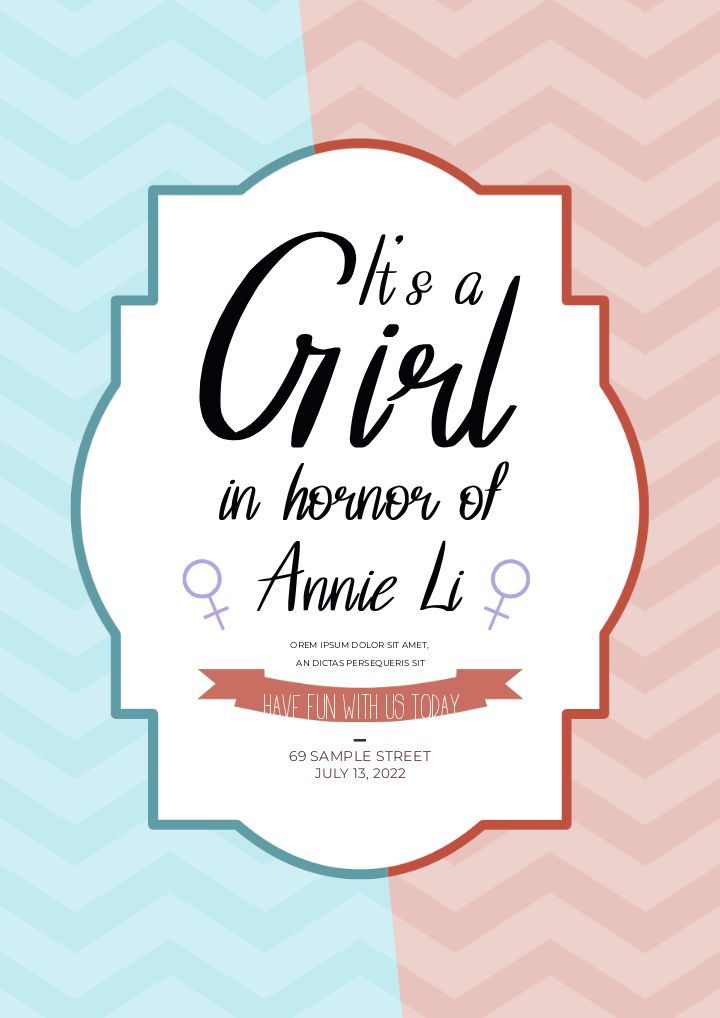 Chic Gender Reveal Invite With Geometric Border Template Edit Online ...