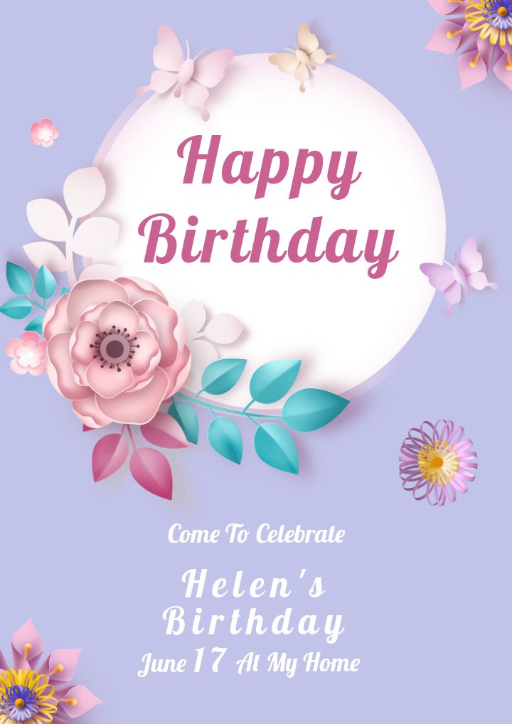 Floral Border Birthday Invitation With Paper Cut Design Template Edit ...