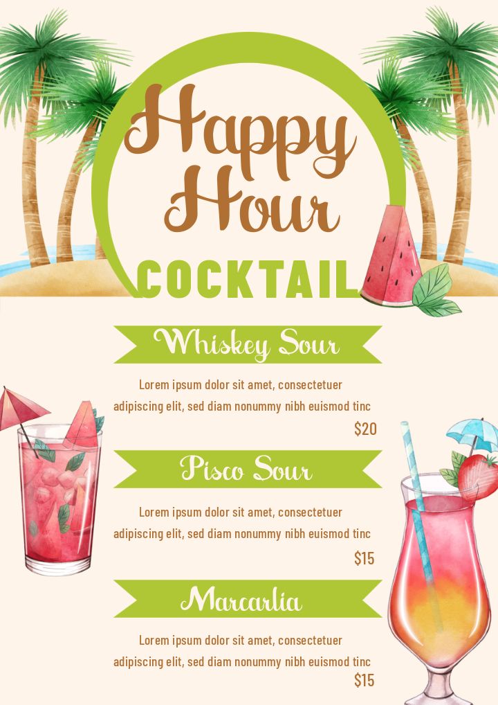 Chalkboard Menu Featuring Vibrant Summer Cocktail Beverages Template ...